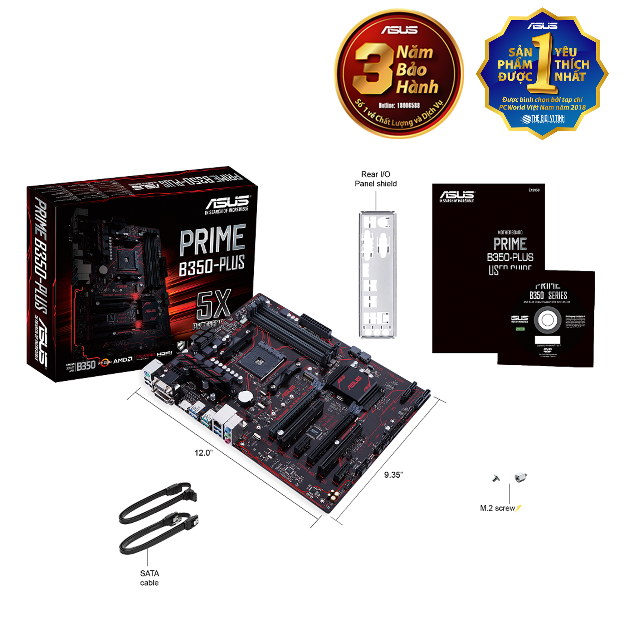 Mainboard Asus PRIME B350-PLUS (AMD B350, AM4, ATX, 4 khe RAM DDR4)